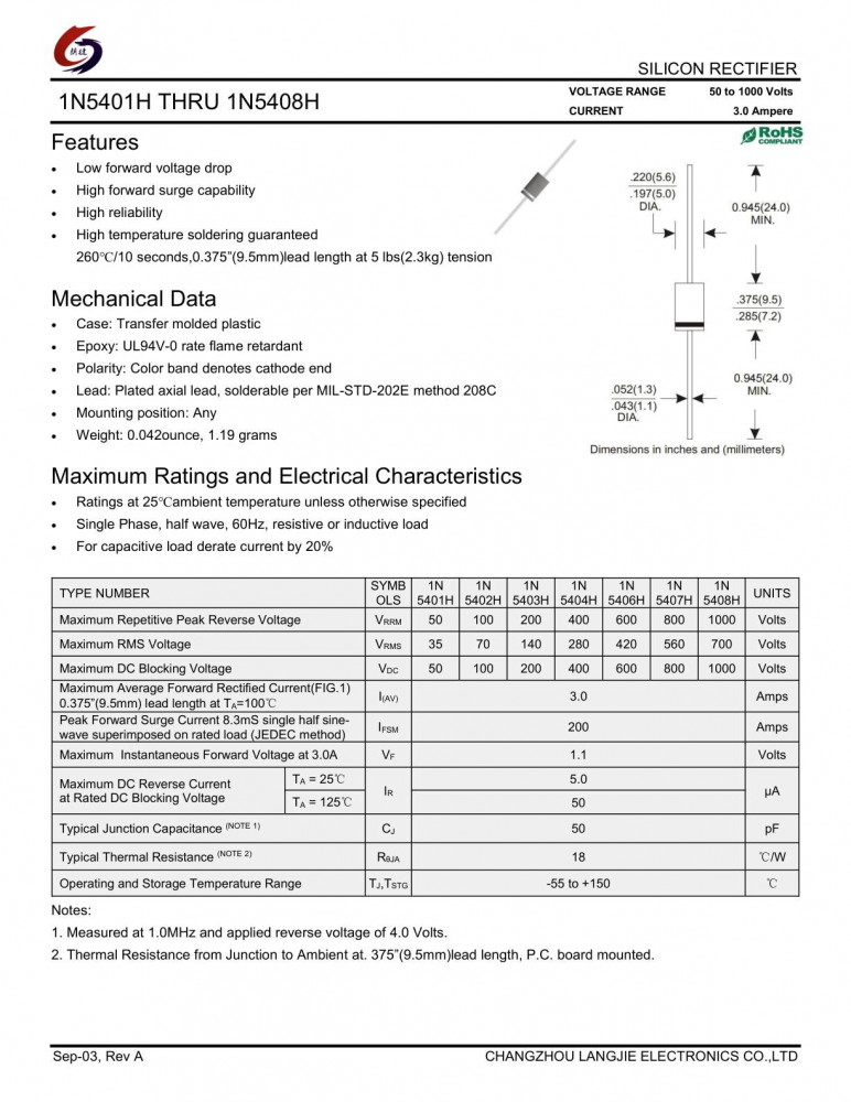 1N5408H datasheet page 1
