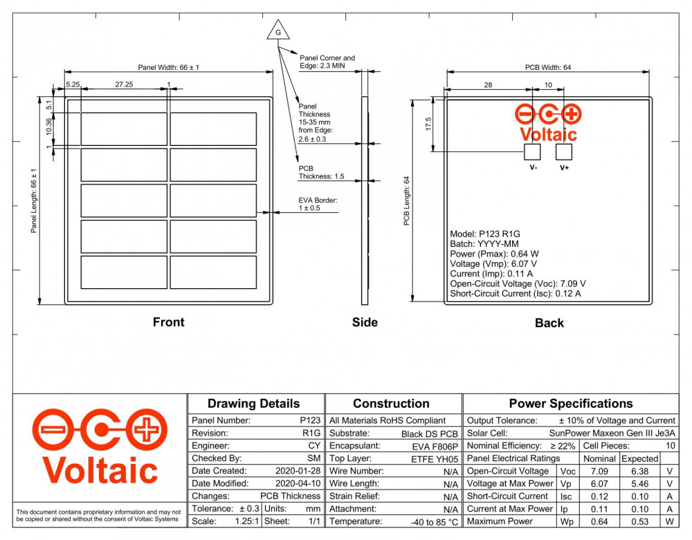 PRT-18725 Voltaic P123 panel drawing