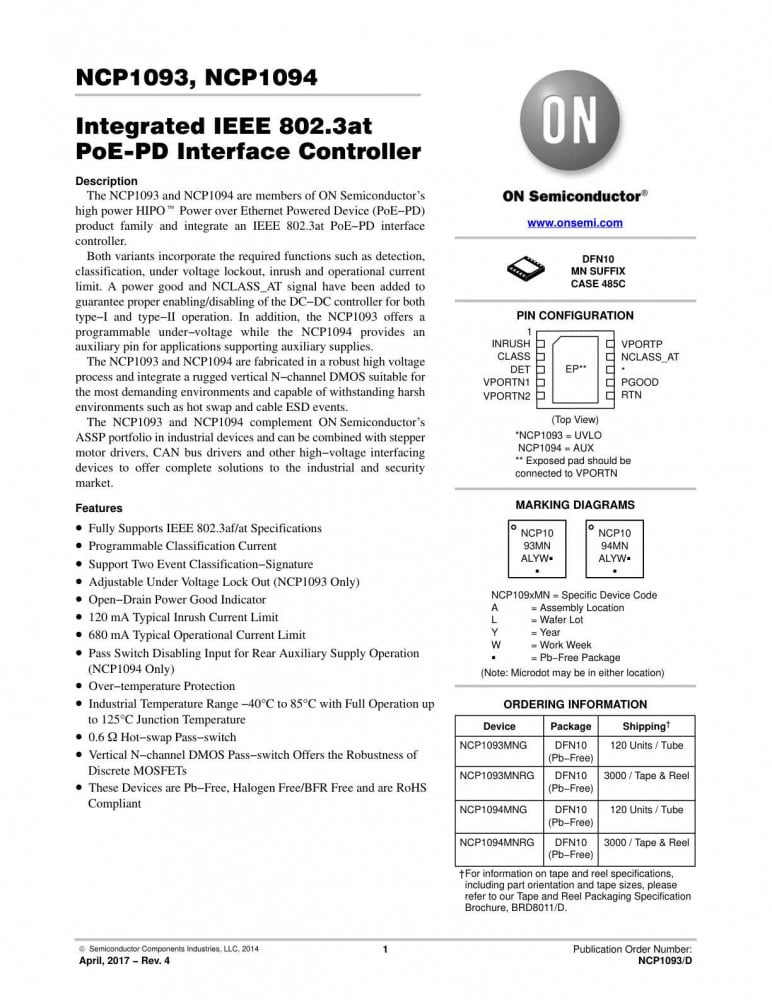 NCP1094 technical document page 1
