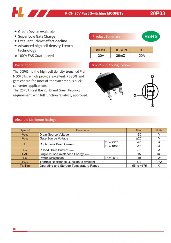 HL 20P03 datasheet page 1