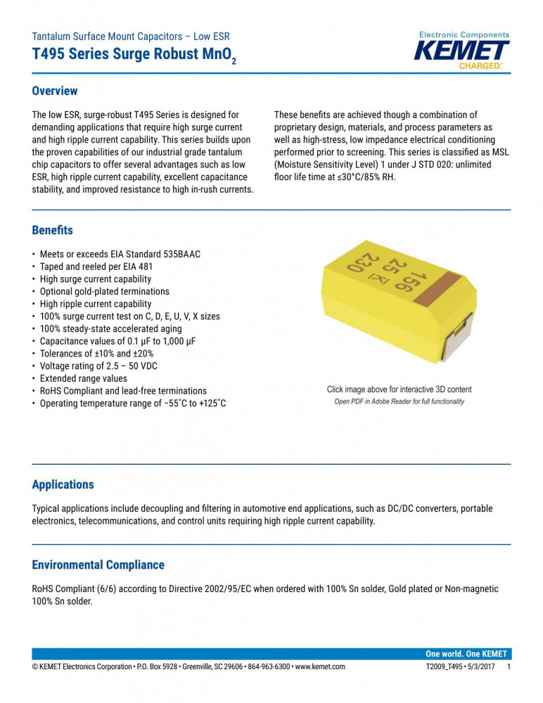 KEMET T495 datasheet page 1