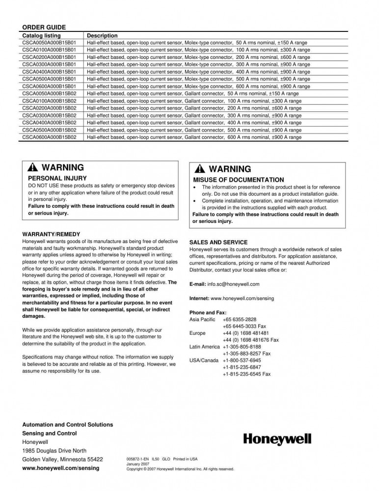 Honeywell CSCA-A Series datasheet page 4