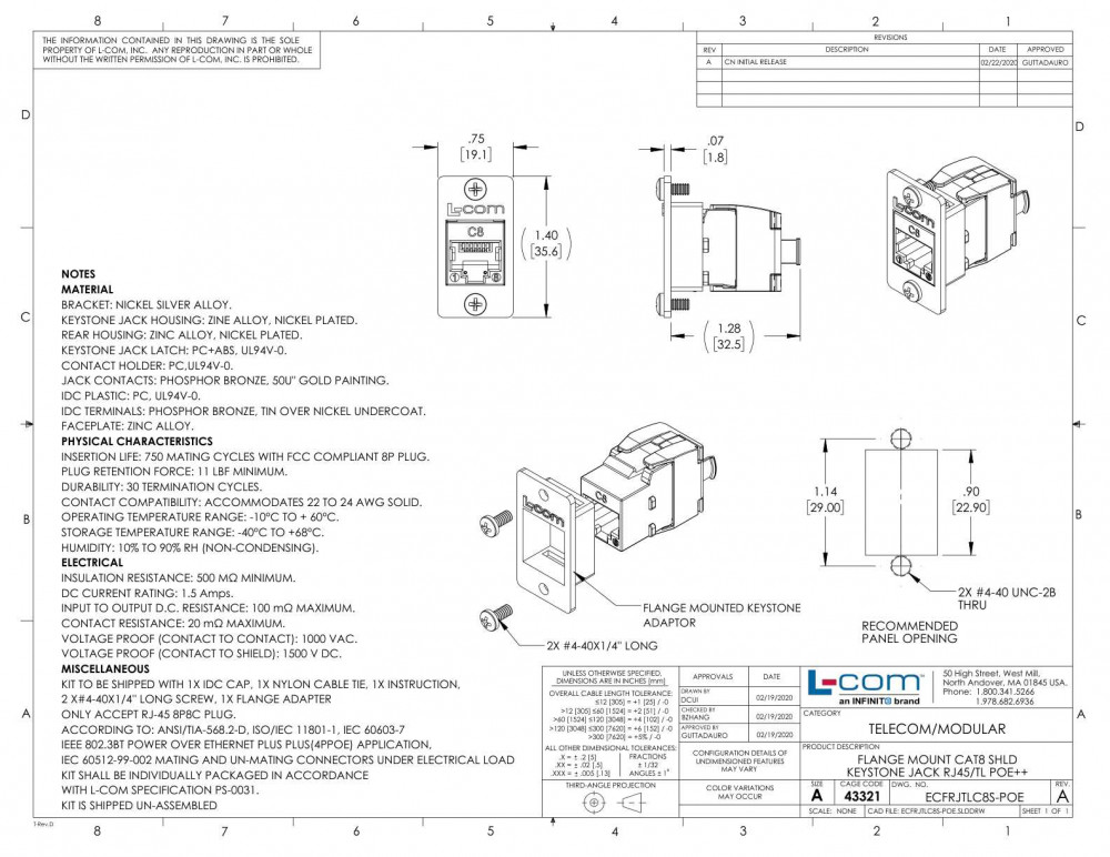 L-com ECFRJTLC8S-POE technical drawing preview
