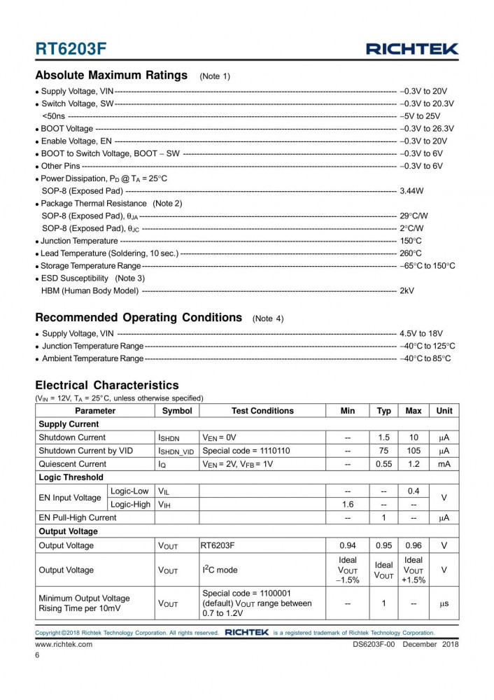 RT6203FNGSP datasheet page 6
