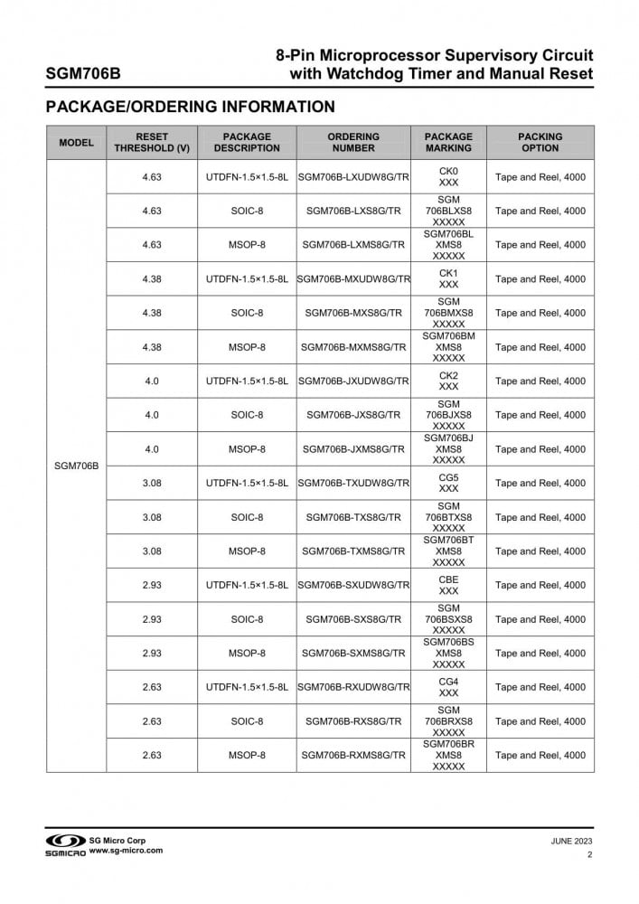 SGM706B datasheet page 2