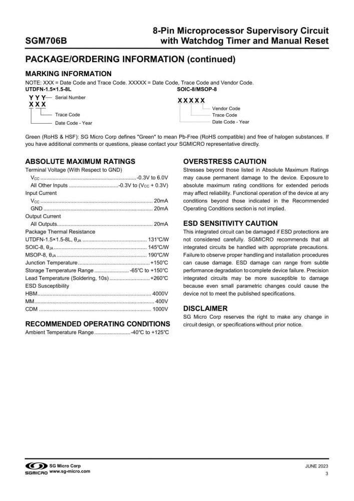 SGM706B datasheet page 3