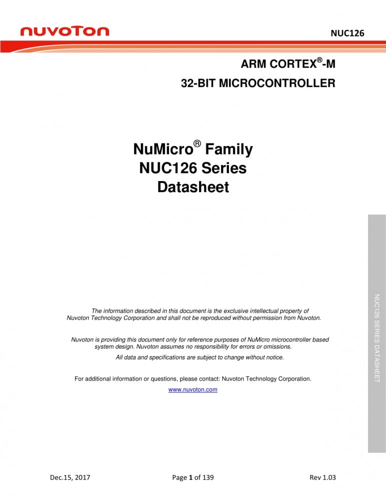 NUC126 datasheet page 1