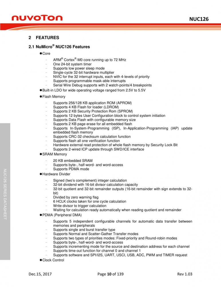 NUC126 datasheet page 10