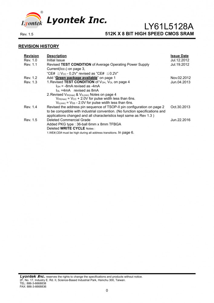 LY61L5128A datasheet page 1