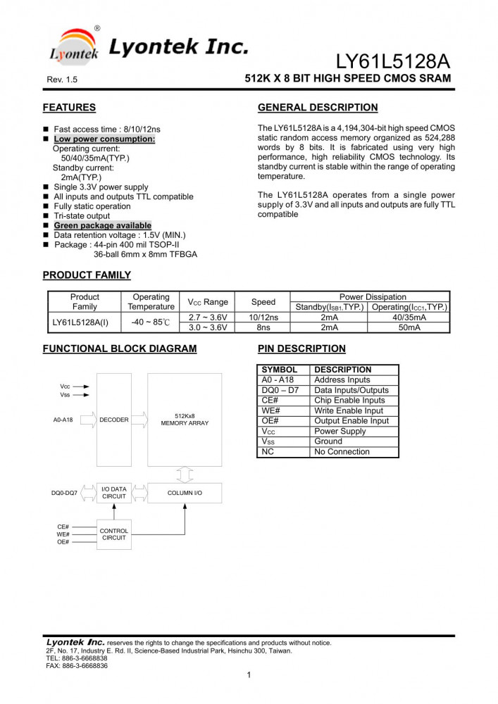 LY61L5128A datasheet page 2