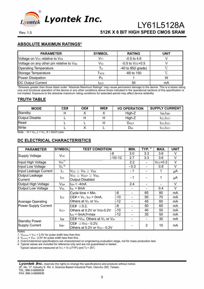 LY61L5128A datasheet page 4