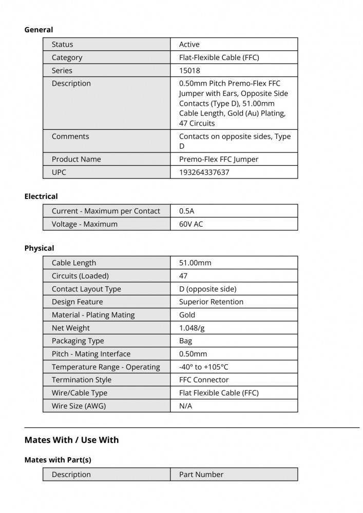 MOLEX 150181186 FFC product specification, page 2