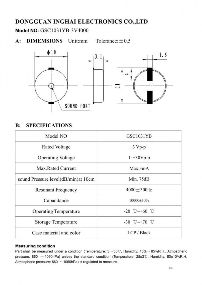 GSC1031YB-3V4000 specification approval document page 2