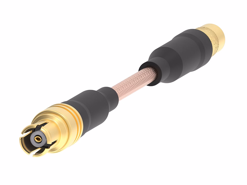 MMCX Right-Angle Jack to MMCX Right-Angle Plug on RG-178 Cable, 584.20mm Length, 50 Ohms