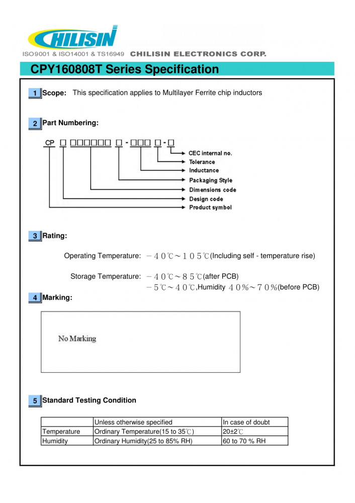 Chilisin CPY160808T specification page 2