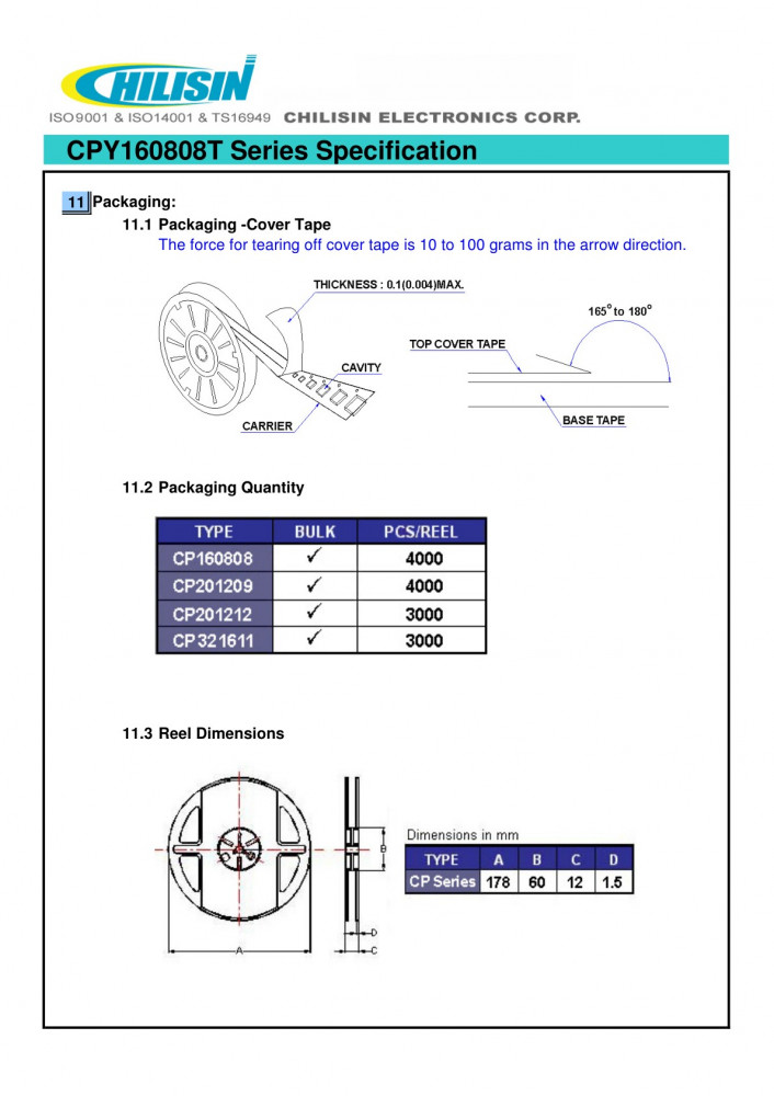 Chilisin CPY160808T specification page 7