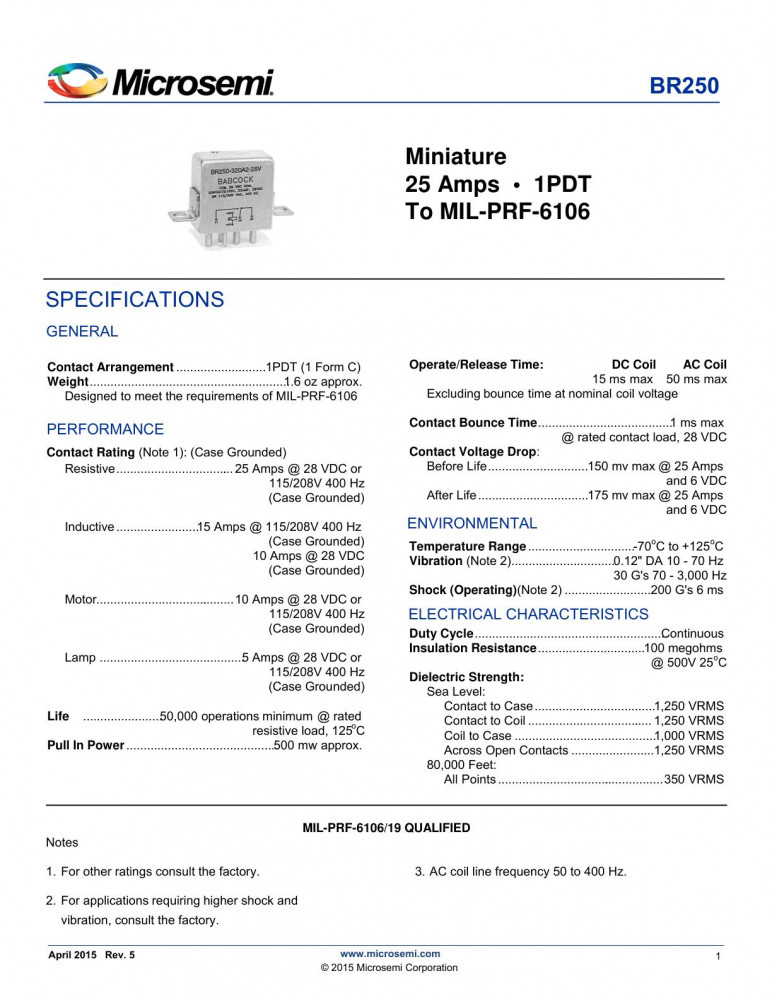BR250 relay specification document, page 1