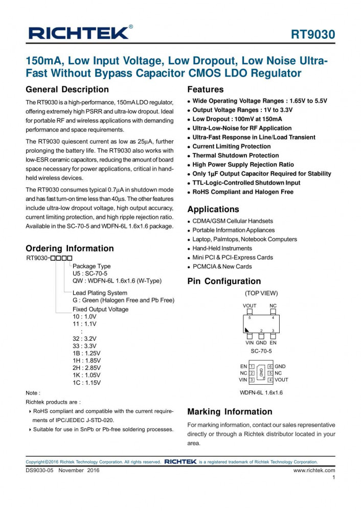 RT9030 datasheet page 1