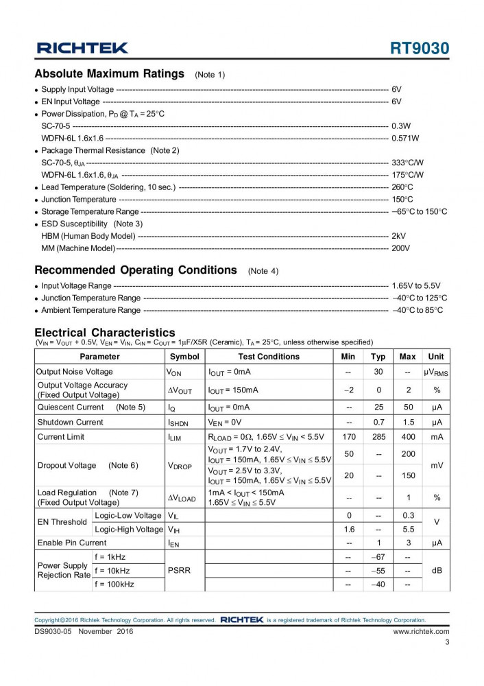 RT9030 datasheet page 3