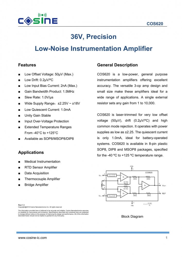 COS620ARZ datasheet page 1