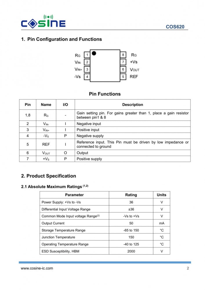 COS620ARZ datasheet page 2