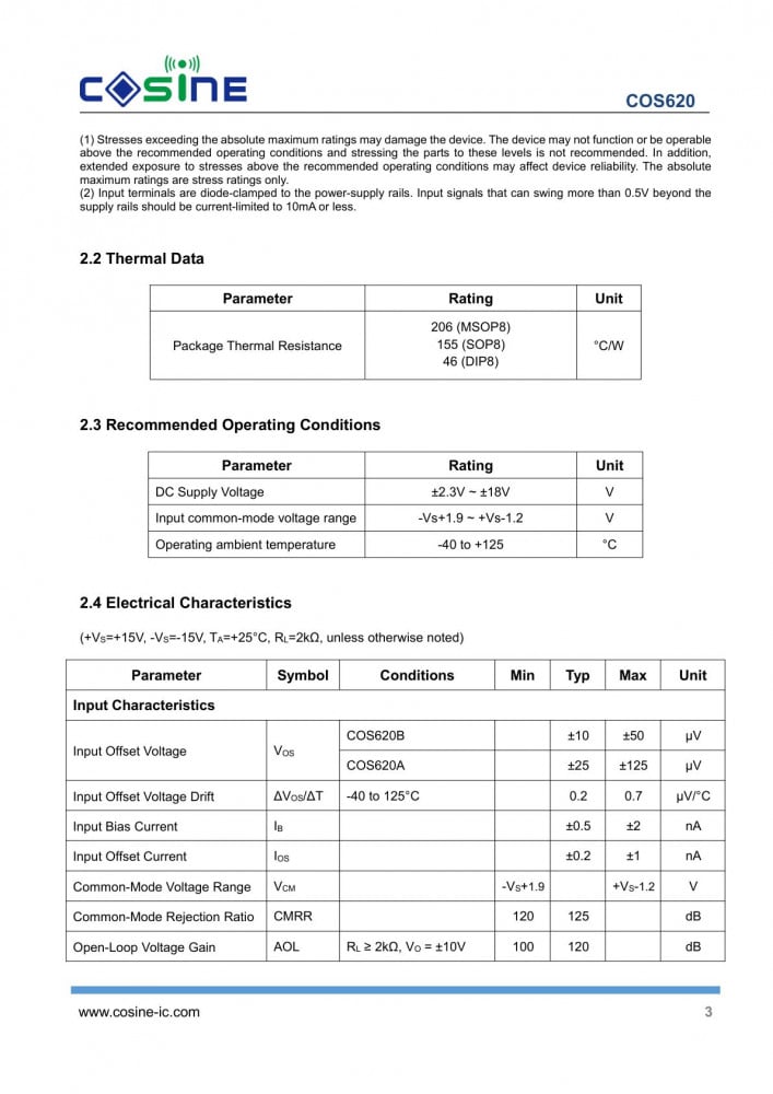 COS620ARZ datasheet page 3