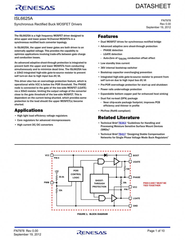 ISL6625A datasheet page 1