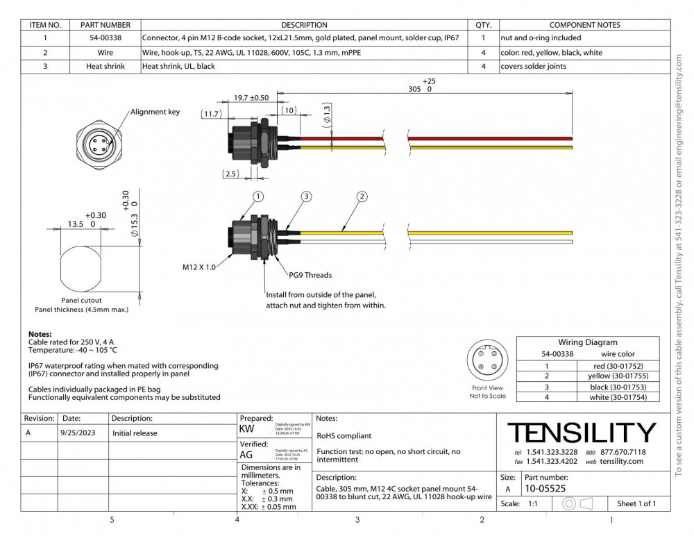 Tensility International 10-05525 product drawing and wiring information