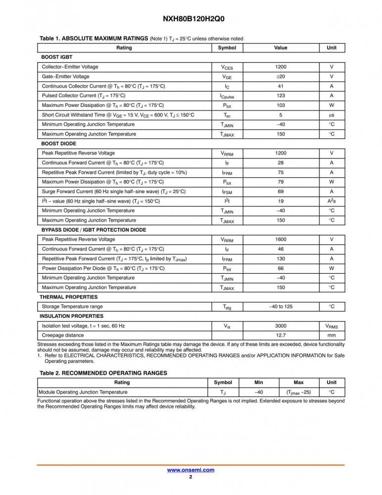 NXH80B120H2Q0SG datasheet page 2