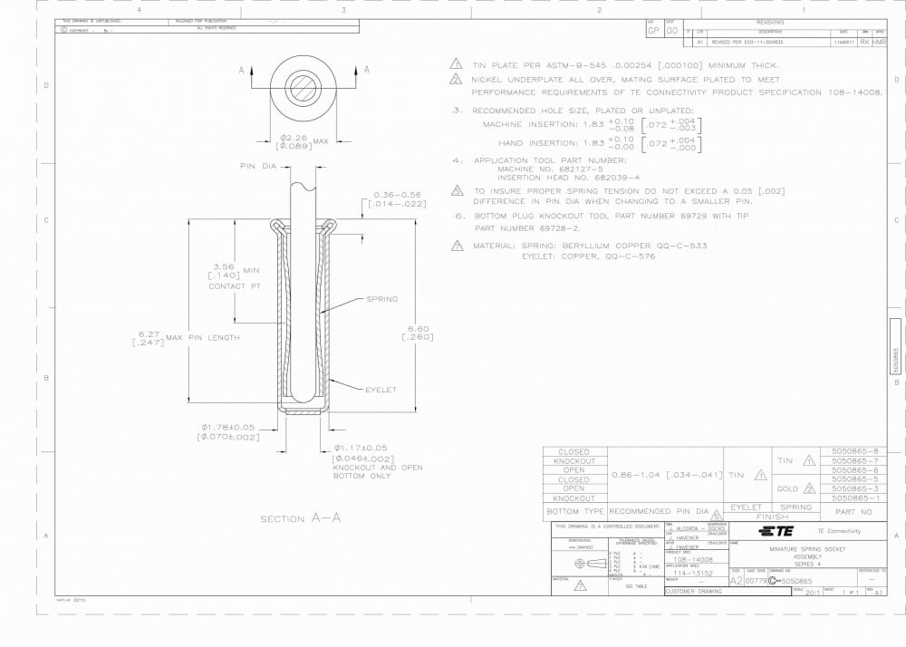 TE Connectivity 5050865 drawing preview