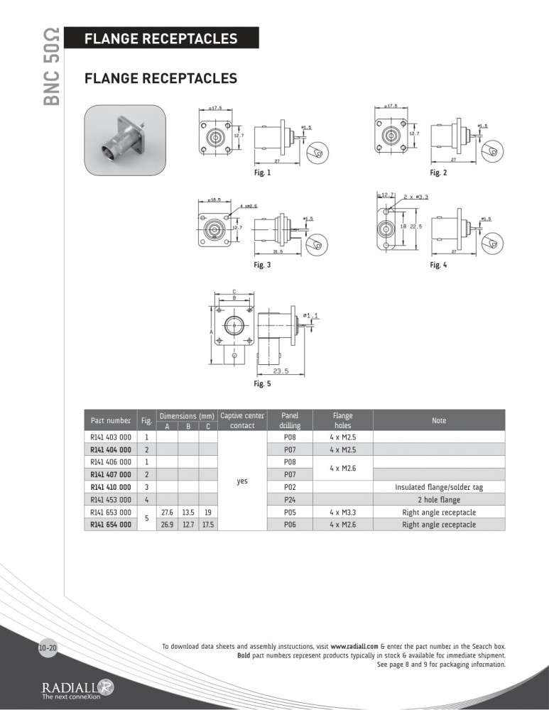 Radiall flange receptacle technical document page