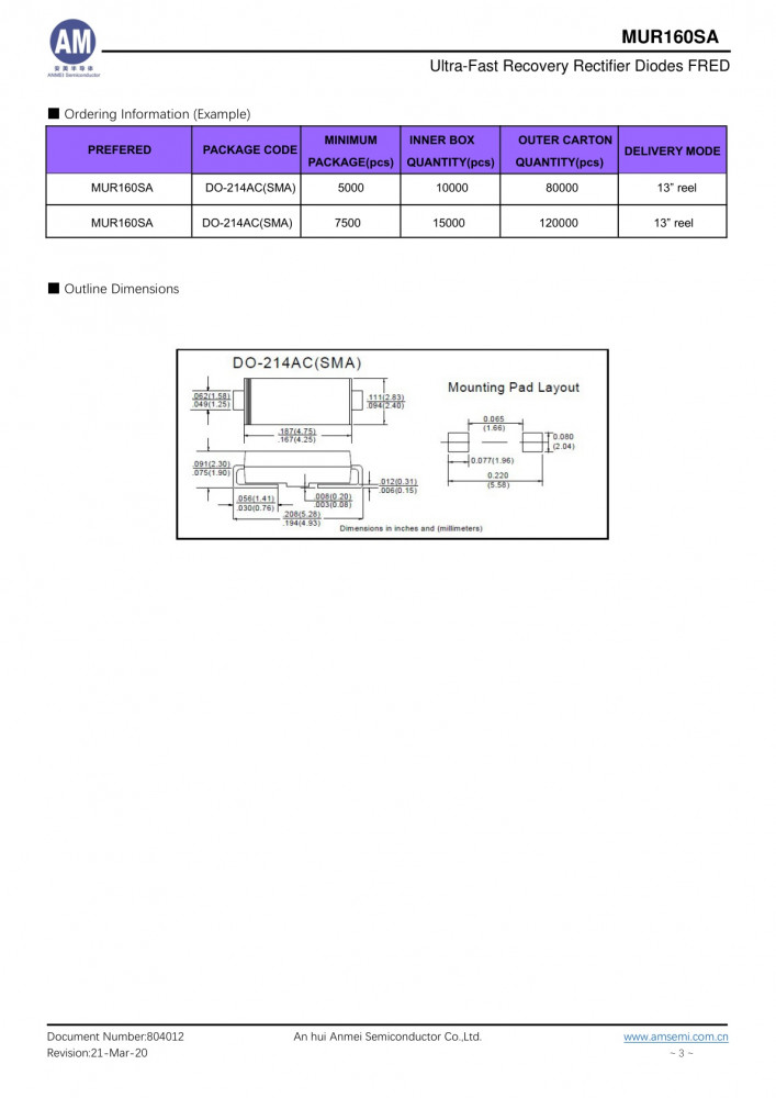 MUR160SA datasheet page 3