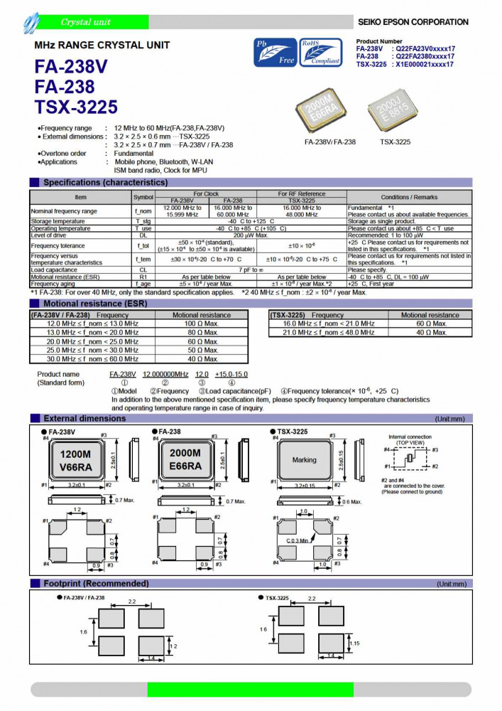 EPSON TSX-3225 datasheet page 1