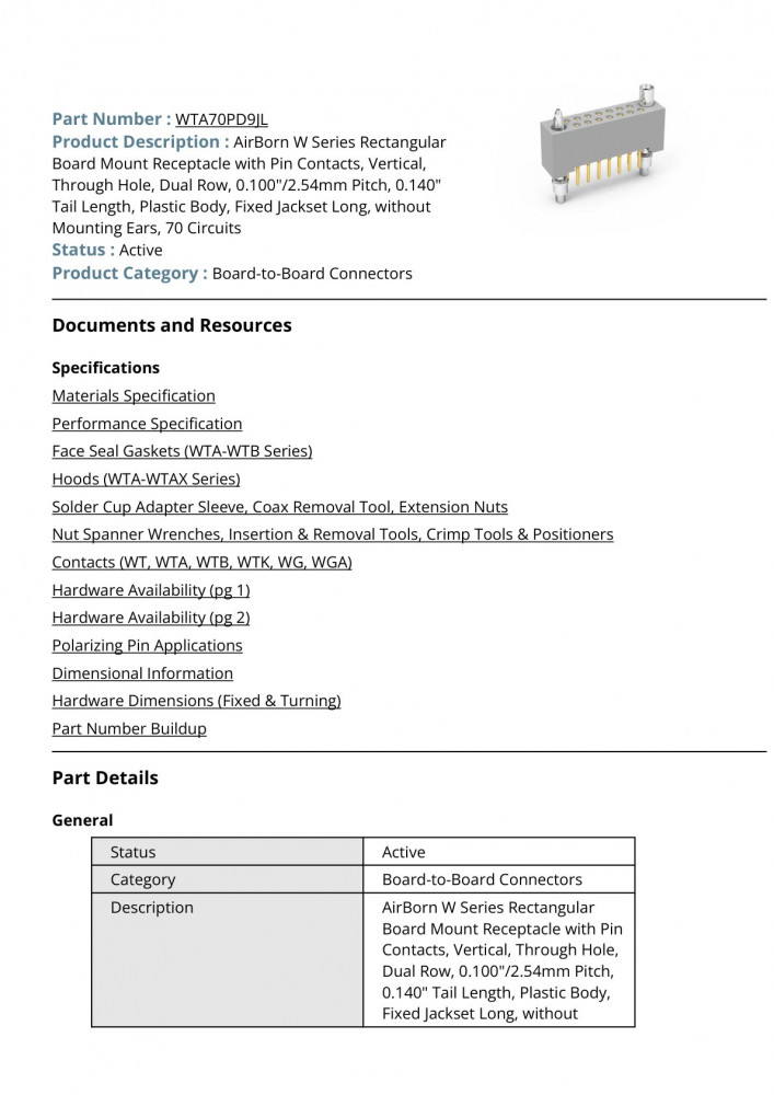 WTA70PD9JL technical document image, page 1