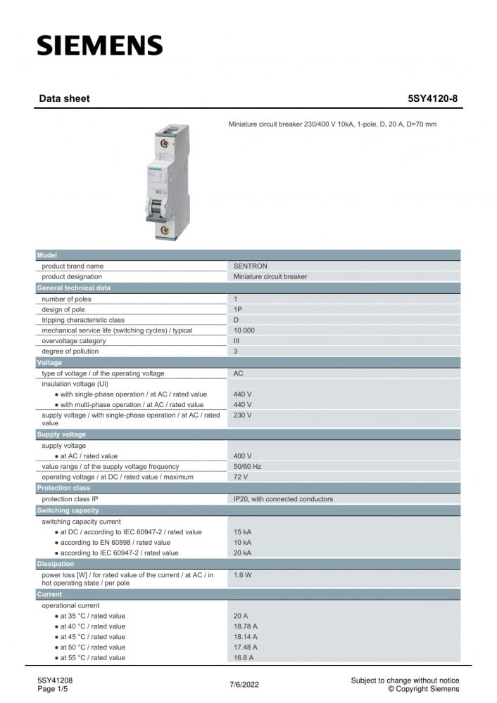 5SY4120-8 technical document page 1