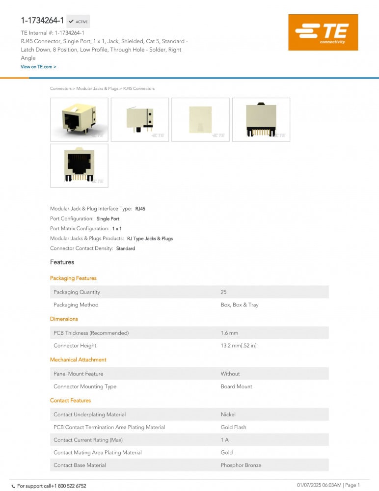 TE Connectivity 1-1734264-1 document page 1
