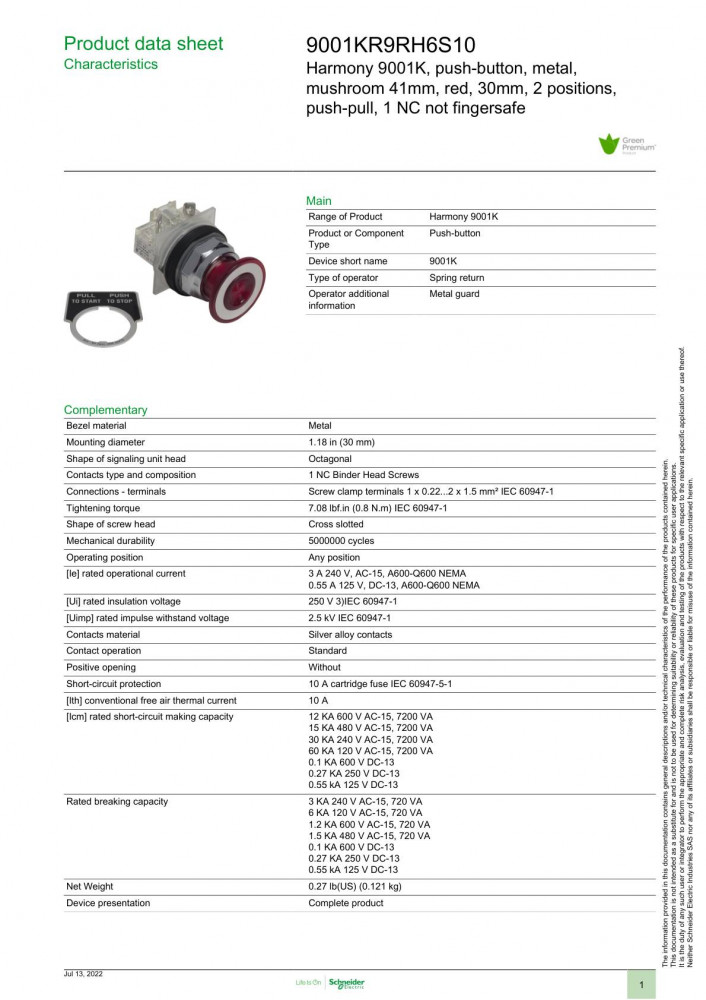9001KR9RH6S10 technical document page 1