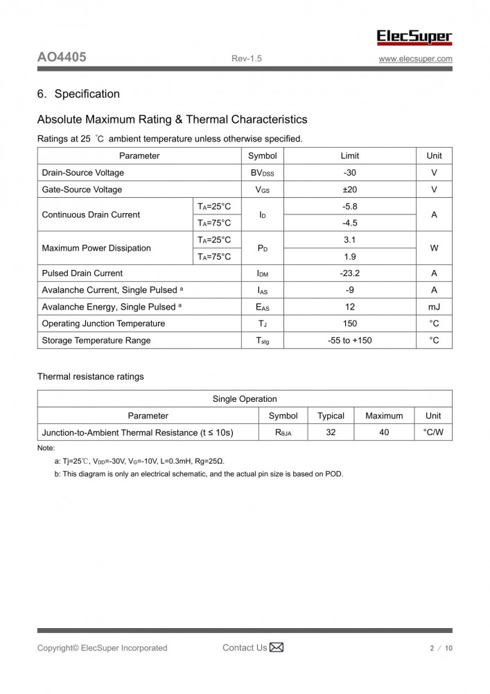 AO4405 datasheet page 2