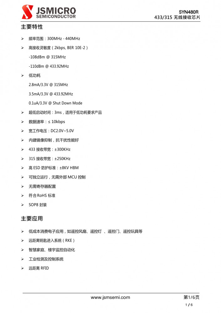 SYN480R datasheet page 1