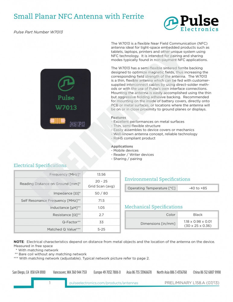 PULSE W7013 datasheet page 1