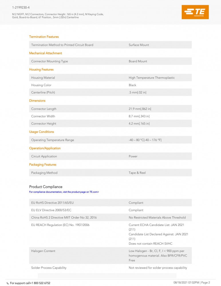 TE Connectivity document page 2