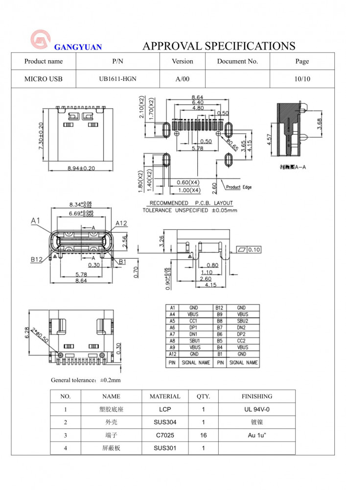 UB1611-HGN approval specification page 10