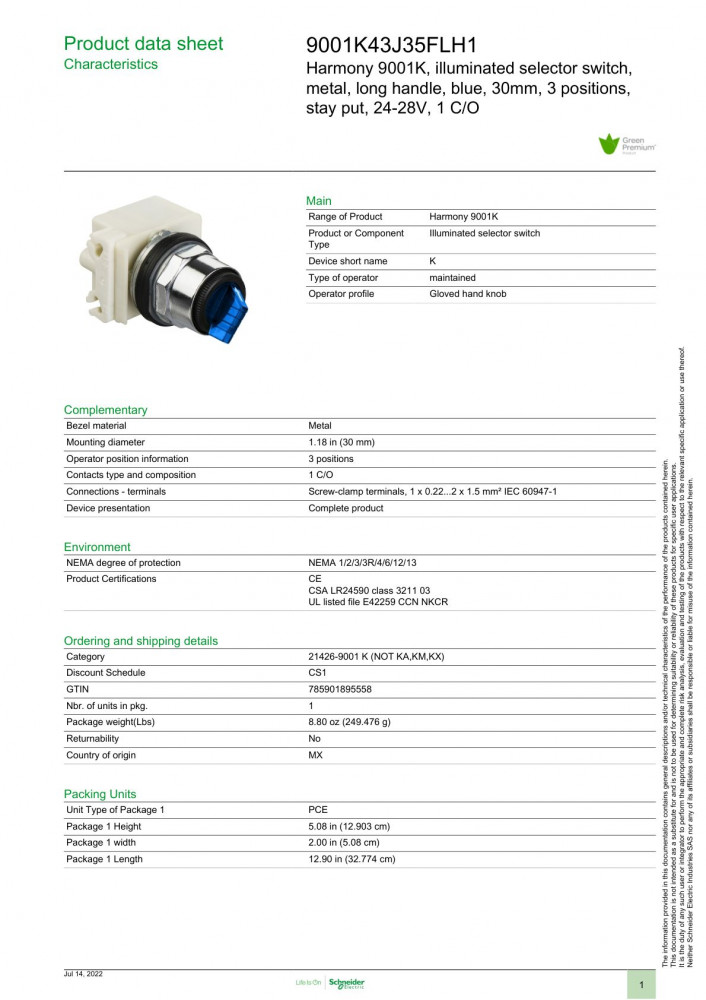 9001K43J35FLH1 technical document page 1