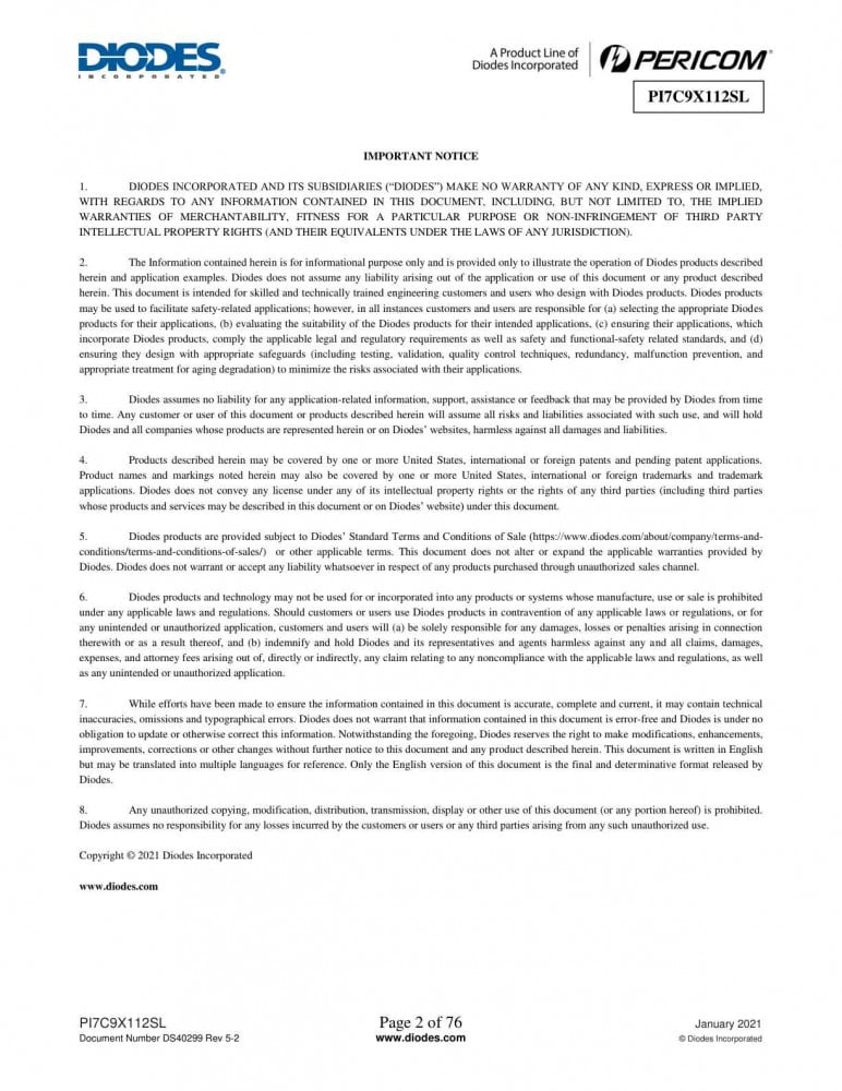 PI7C9X112SL datasheet page 2