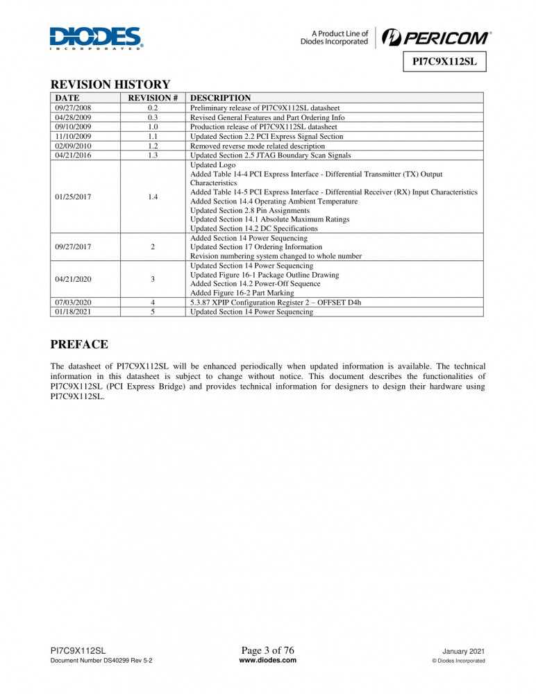 PI7C9X112SL datasheet page 3
