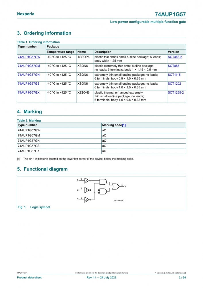 74AUP1G57 datasheet page 2