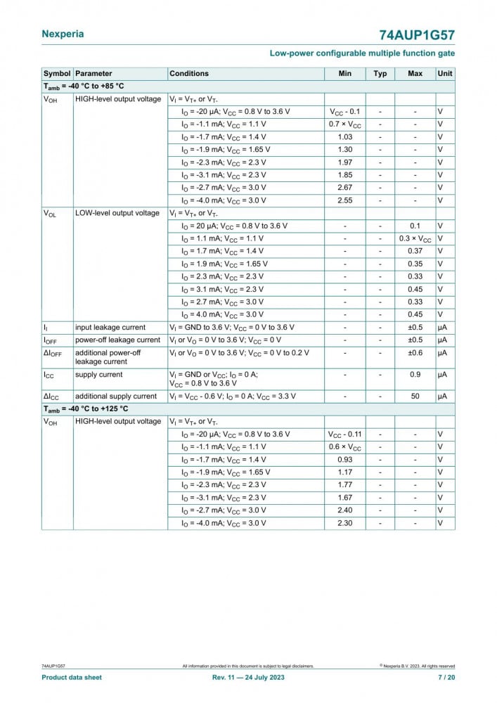74AUP1G57 datasheet page 7