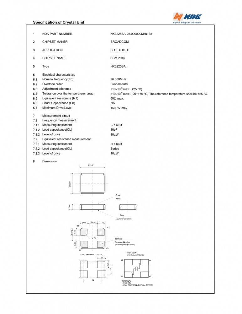 NX3225SA-26.000000MHZ-B1 technical document page 1