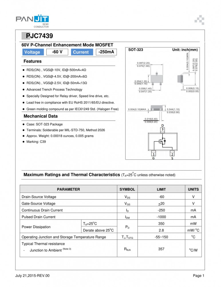 PJC7439 datasheet page 1