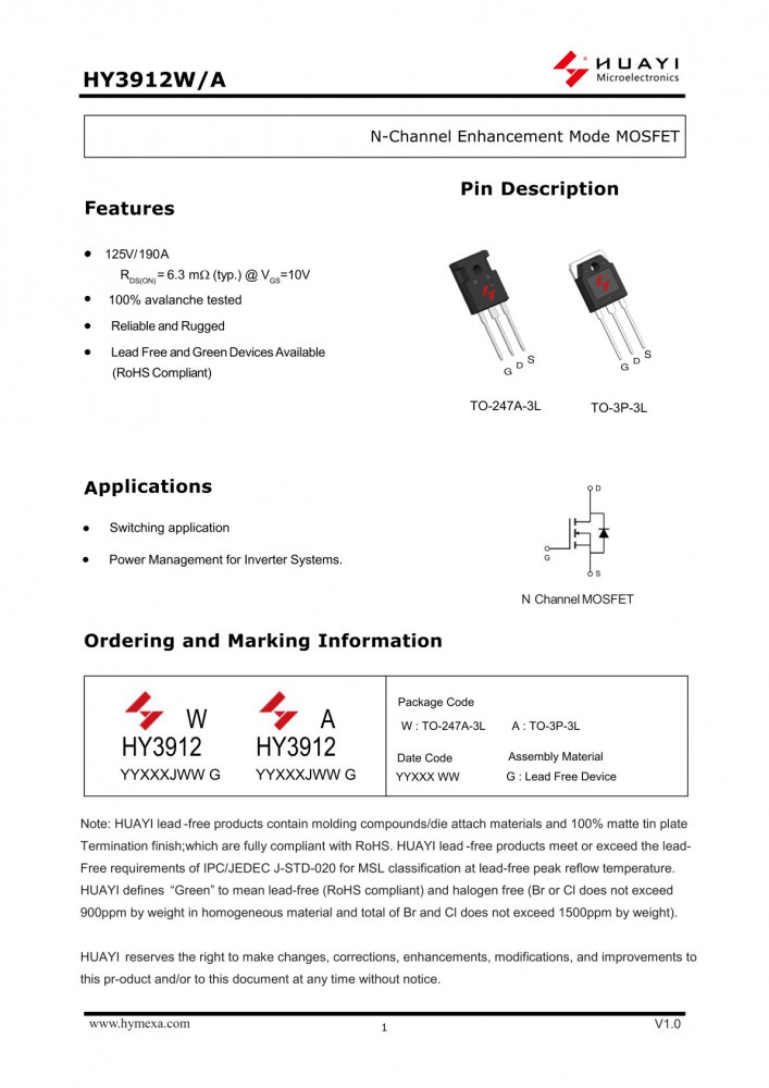 HY3912W datasheet page 1